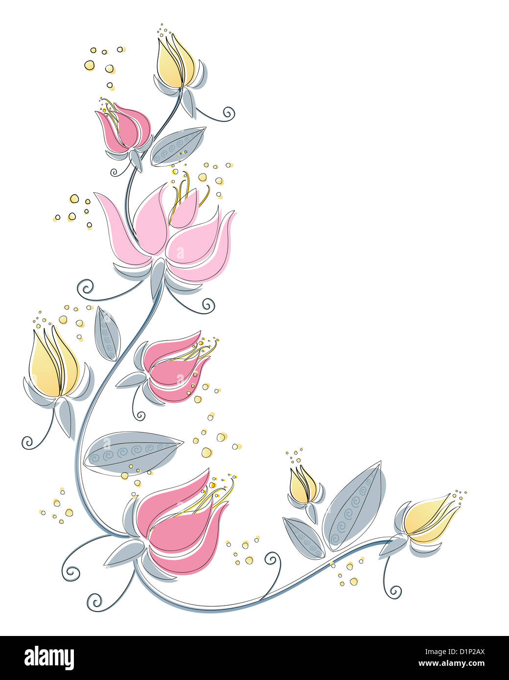 an illustration of an abstract lily flower design with black line ...