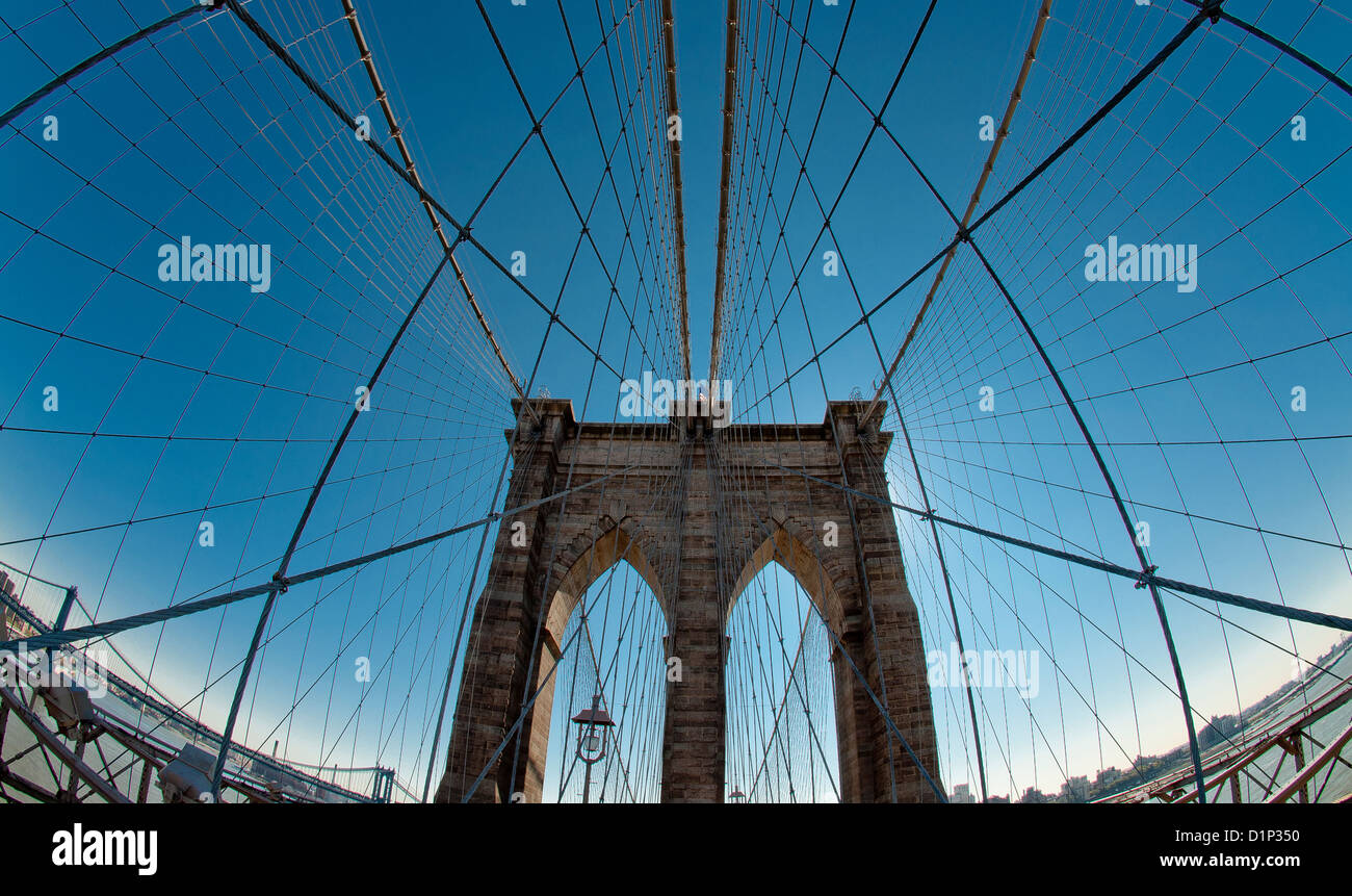 fisheye view of the iconic brooklyn bridge in new york Stock Photo - Alamy
