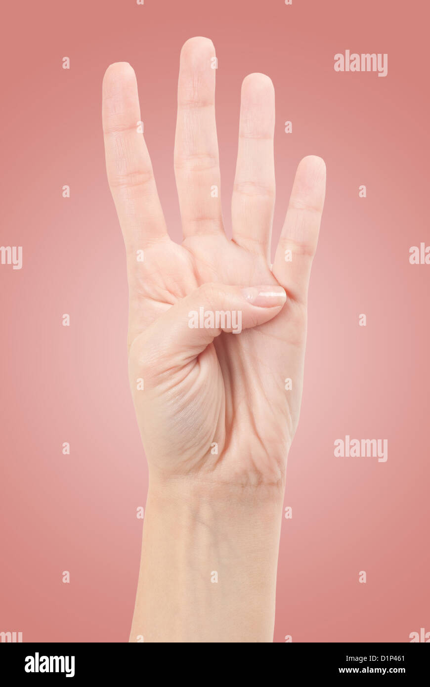 Hand Gesture - Number Four isolated on white Stock Photo - Alamy