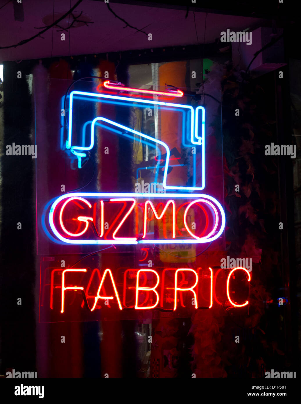 Gizmo fabric store sign Stock Photo - Alamy
