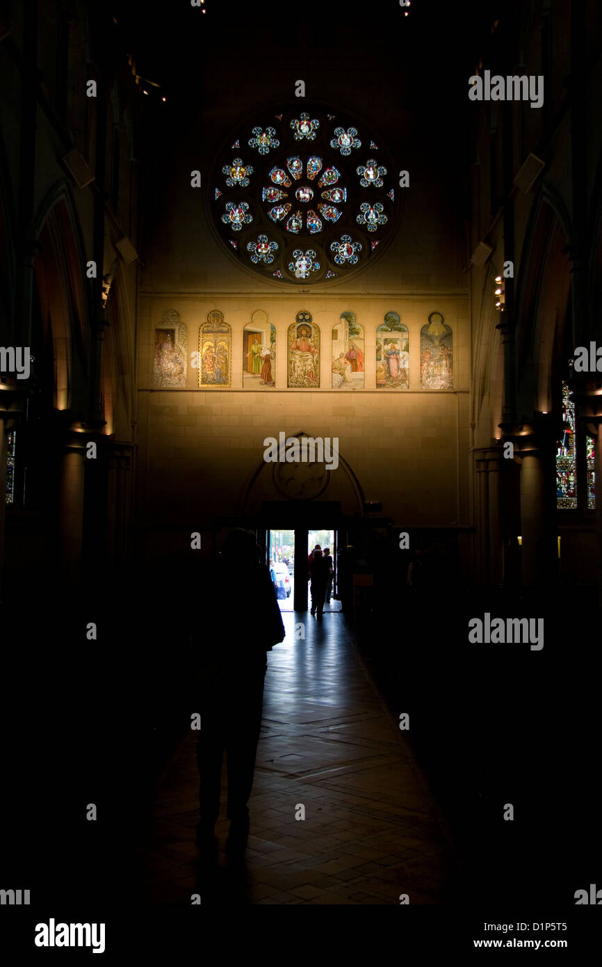 Stained glass rose window above frescoes in Christ Church Cathedral ...