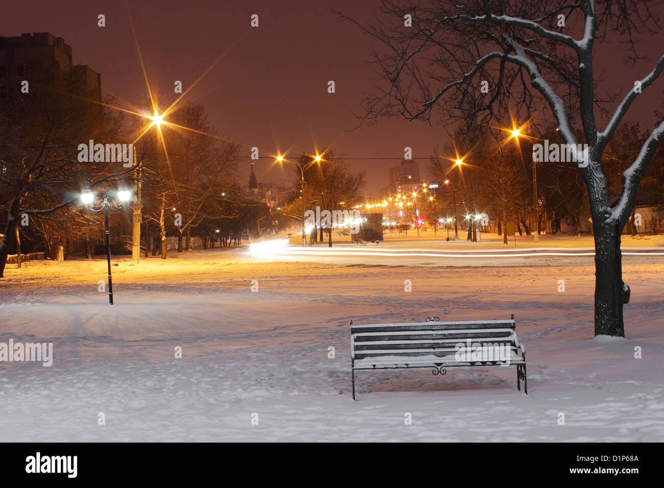 street of town at winter night Stock Photo - Alamy