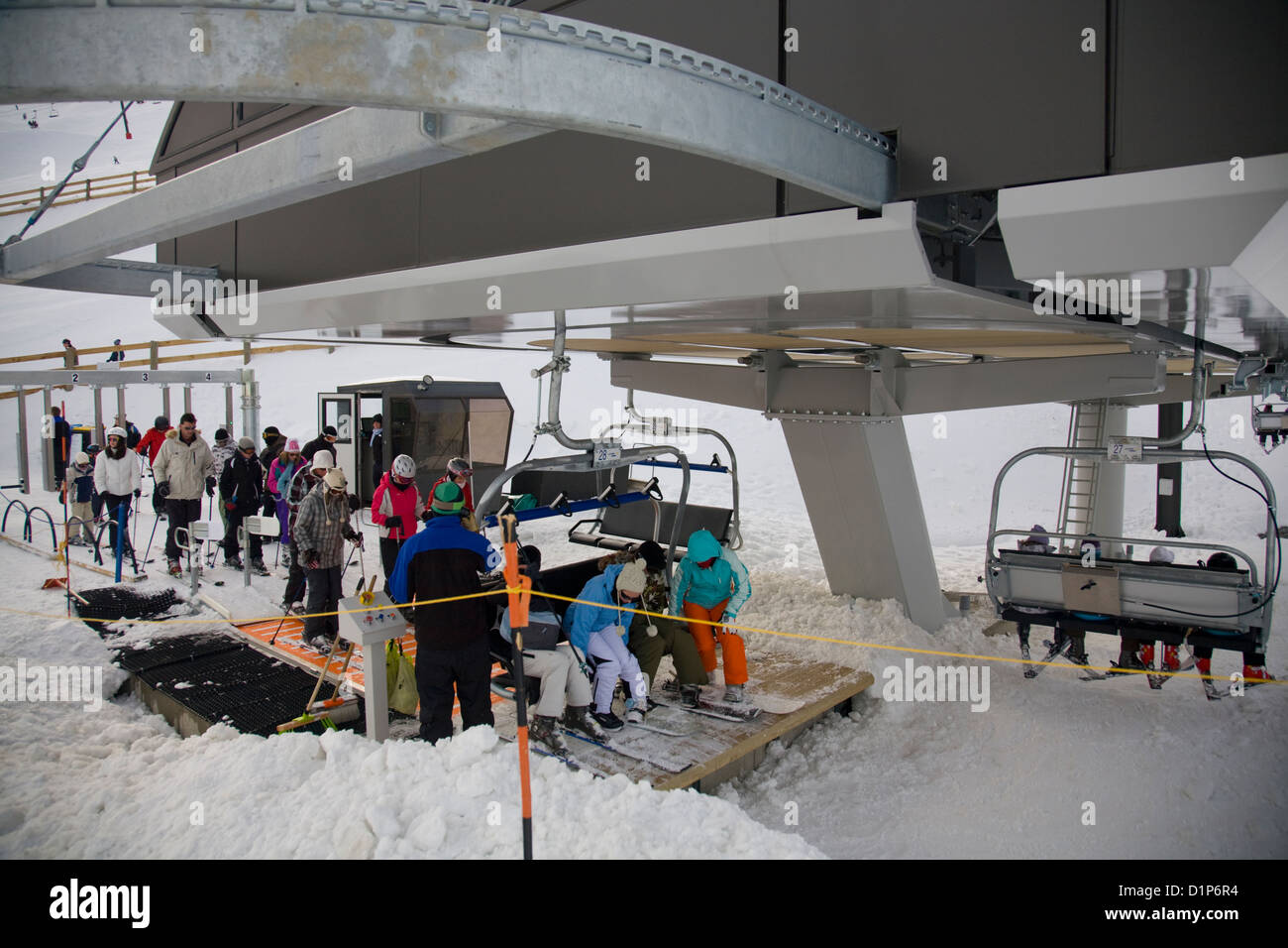 people getting on the ski chairlift at coronet peak,queenstown Stock ...
