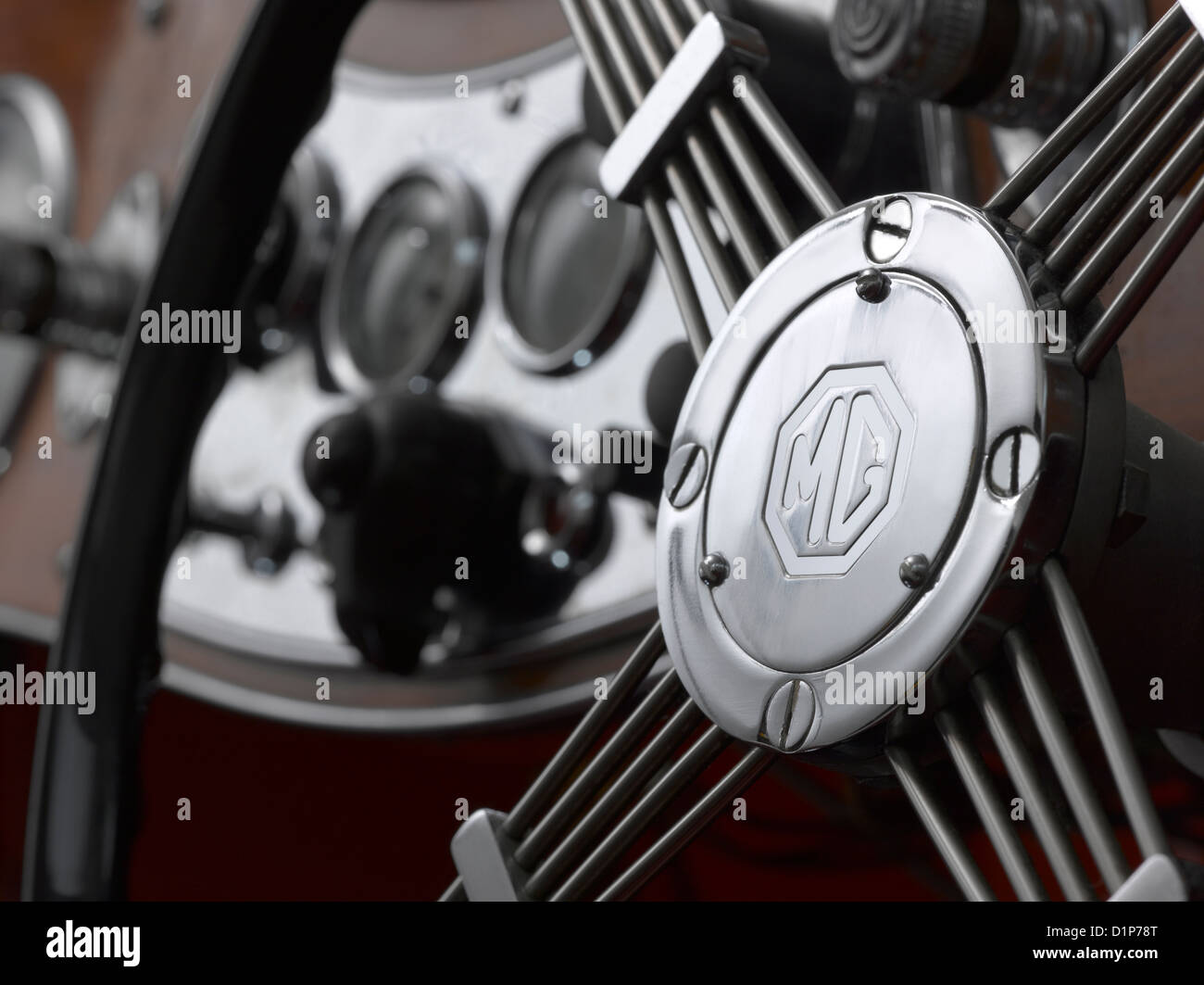 Close up of logo on steering wheel of 1949 MG, Model TC Stock Photo - Alamy