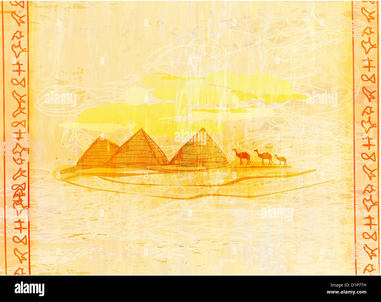 old paper pyramids giza landscape desert egypt Stock Photo - Alamy