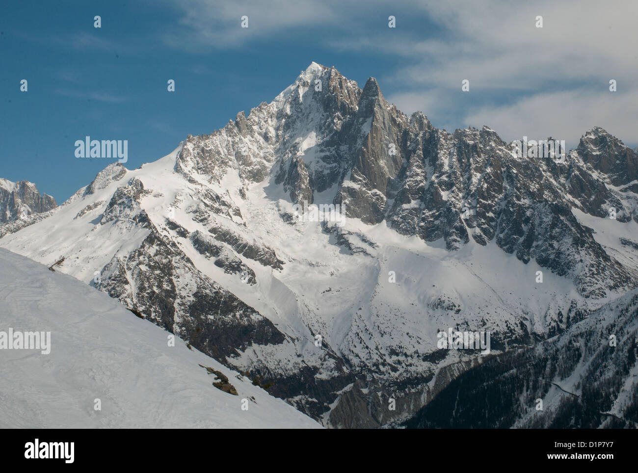 Snow covered mountains in winter, Brevent, Flegere, Mont Blanc ...