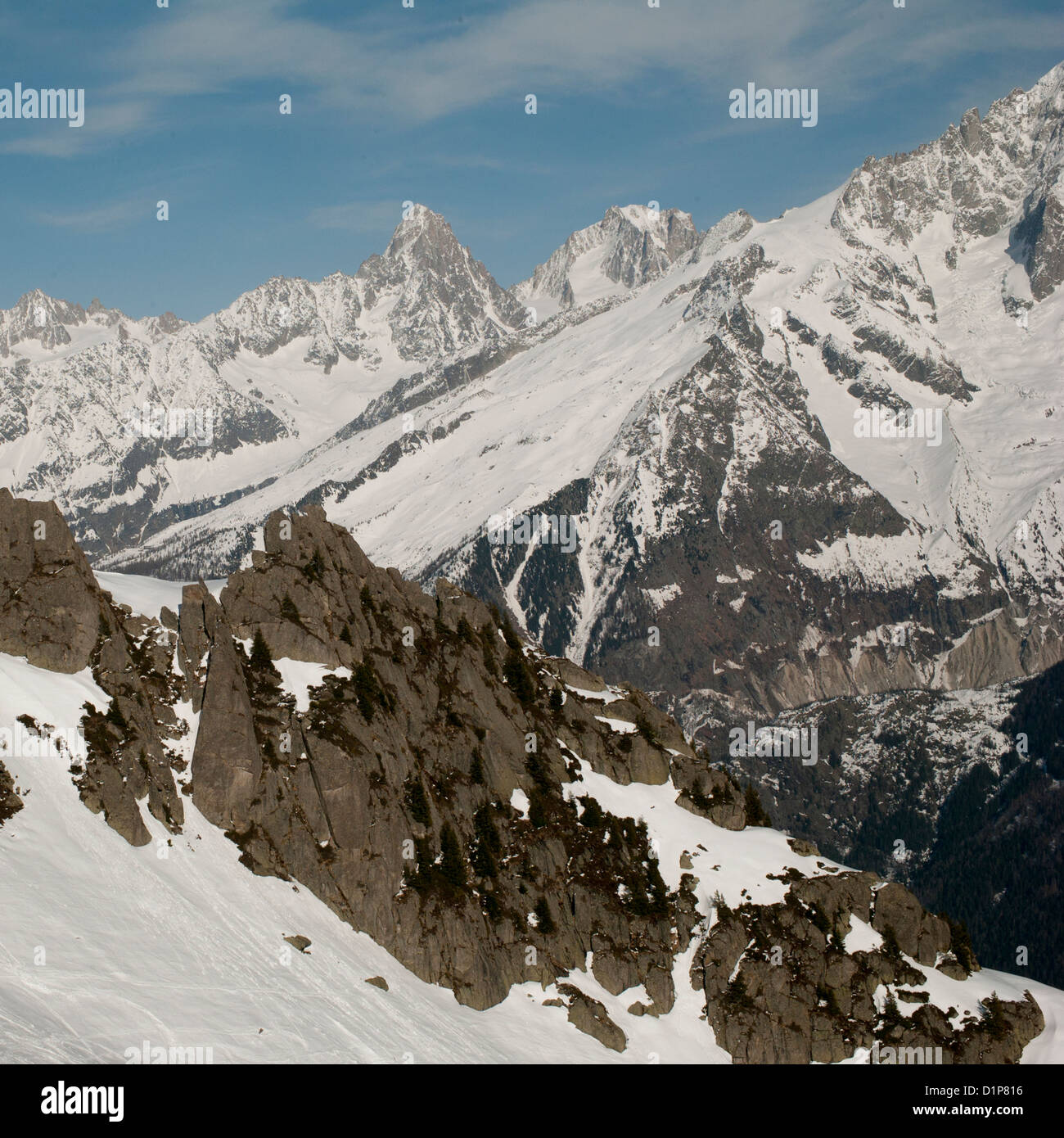 Snow covered mountains in winter, Brevent, Flegere, Mont Blanc ...
