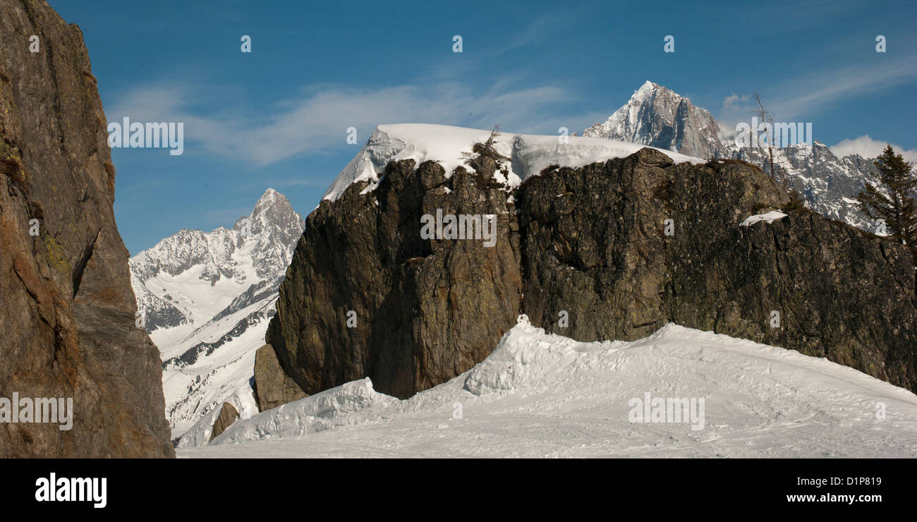 Snow covered mountains in winter, Brevent, Flegere, Mont Blanc ...