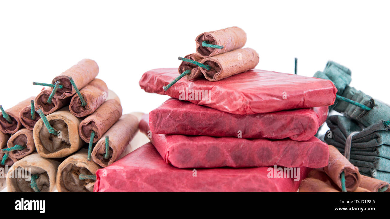 Firecrackers isolated on white background Stock Photo - Alamy