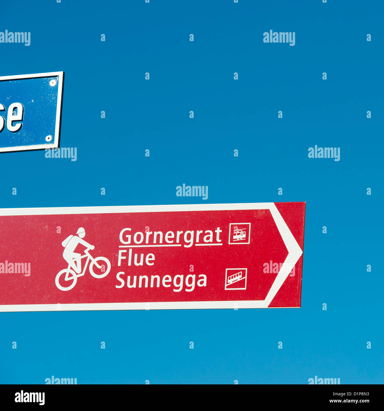 Low angle view of road signs, Zermatt, Valais Canton, Switzerland Stock ...