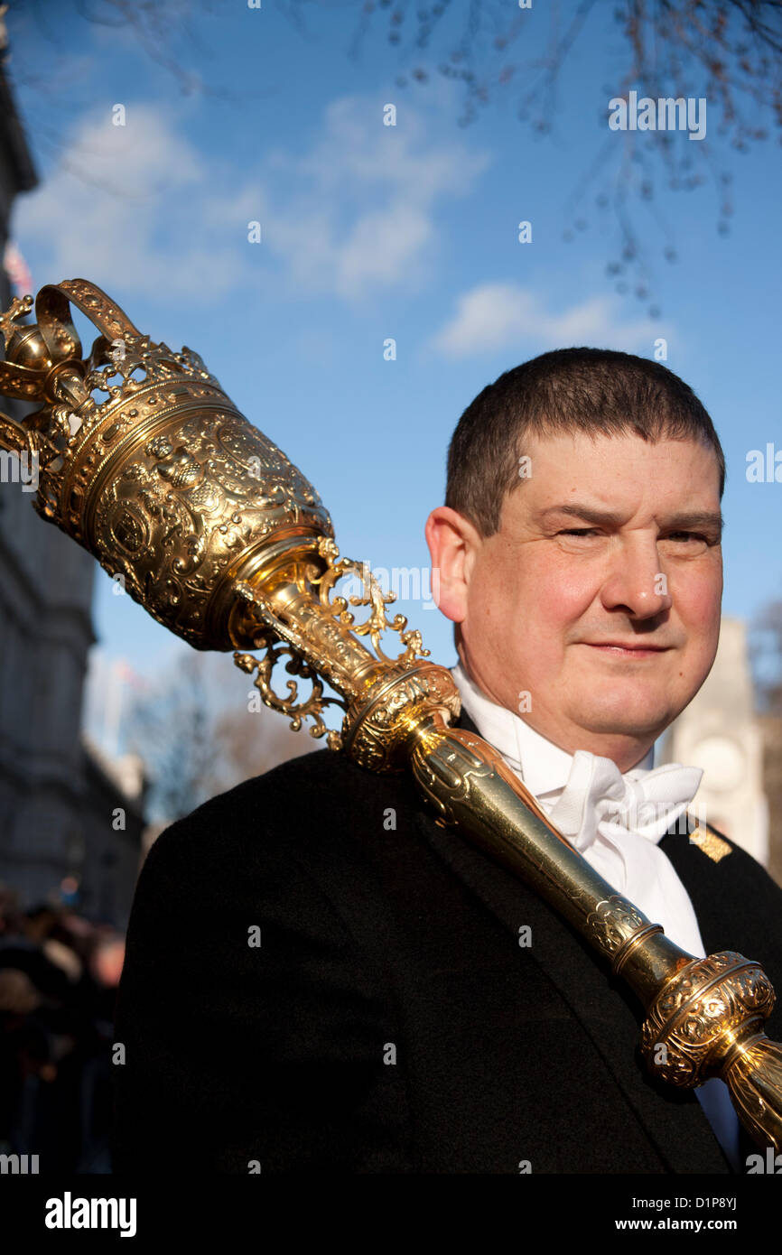 Man carrying golden sceptre, London's New Year's Day Parade 2013 at ...
