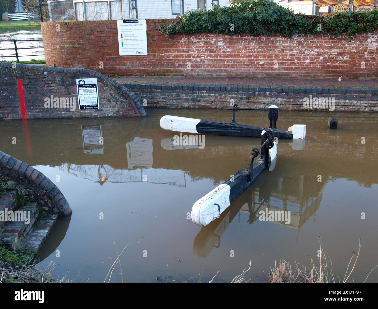 Flooded canal lock at Stourport, Worcestershire. Staffordshire and ...