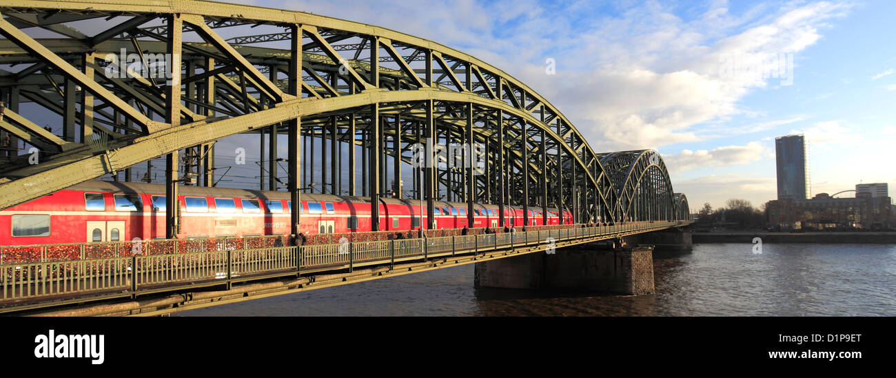 Hohenzollern bridge over the river Rhein, with DB German train, Cologne ...