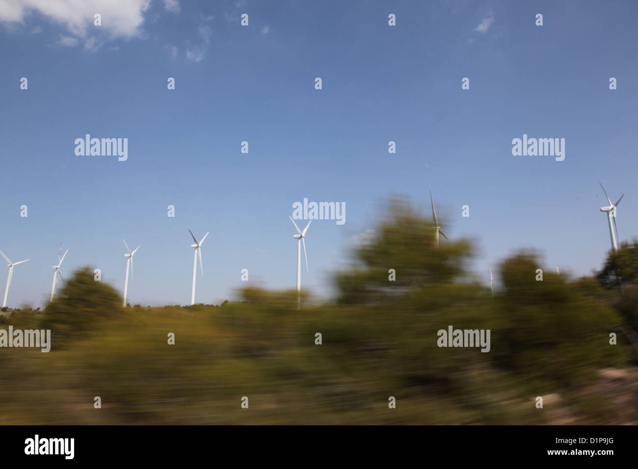 Spanish wind turbines on mountain side Stock Photo - Alamy