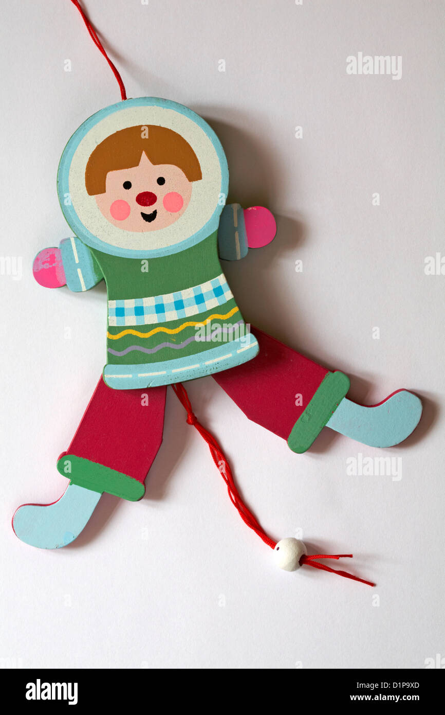 Wooden Christmas doll decoration with pull string to move arms and legs ...