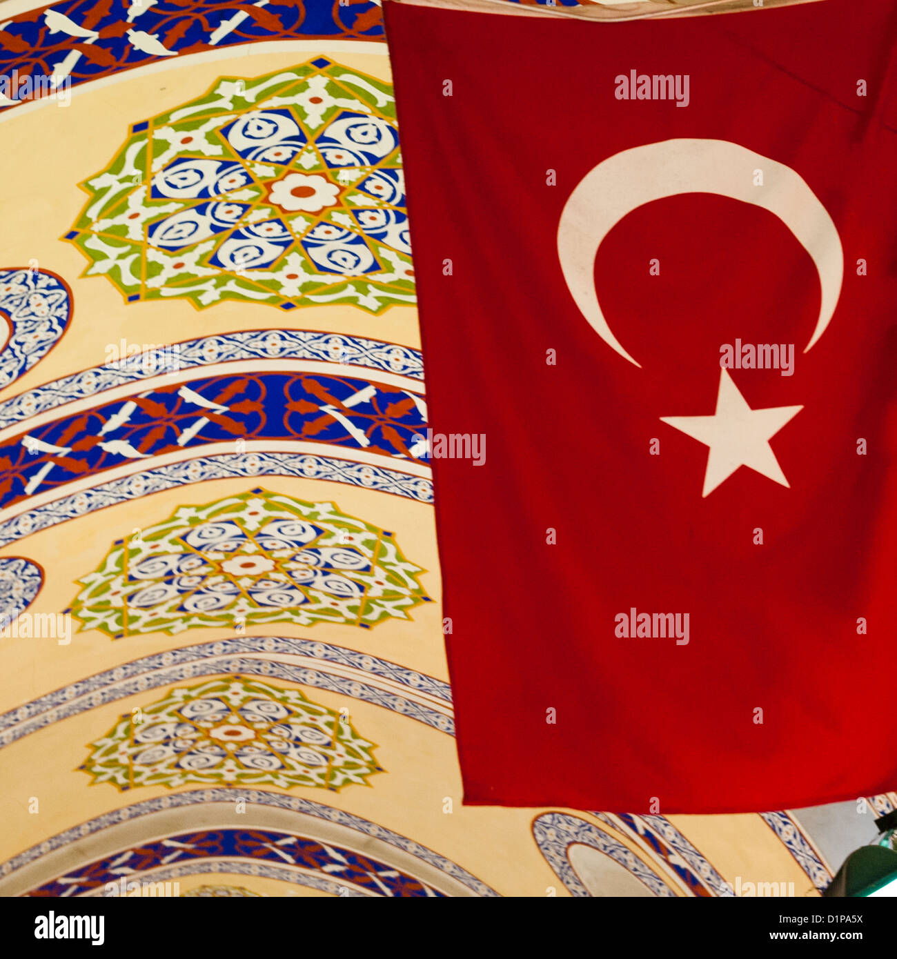 Turkish flag hanging from the ceiling, Grand Bazaar, Istanbul, Turkey ...