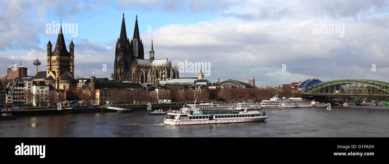 Landscape view, Cologne City, Cologne Cathedral, St Martins church ...