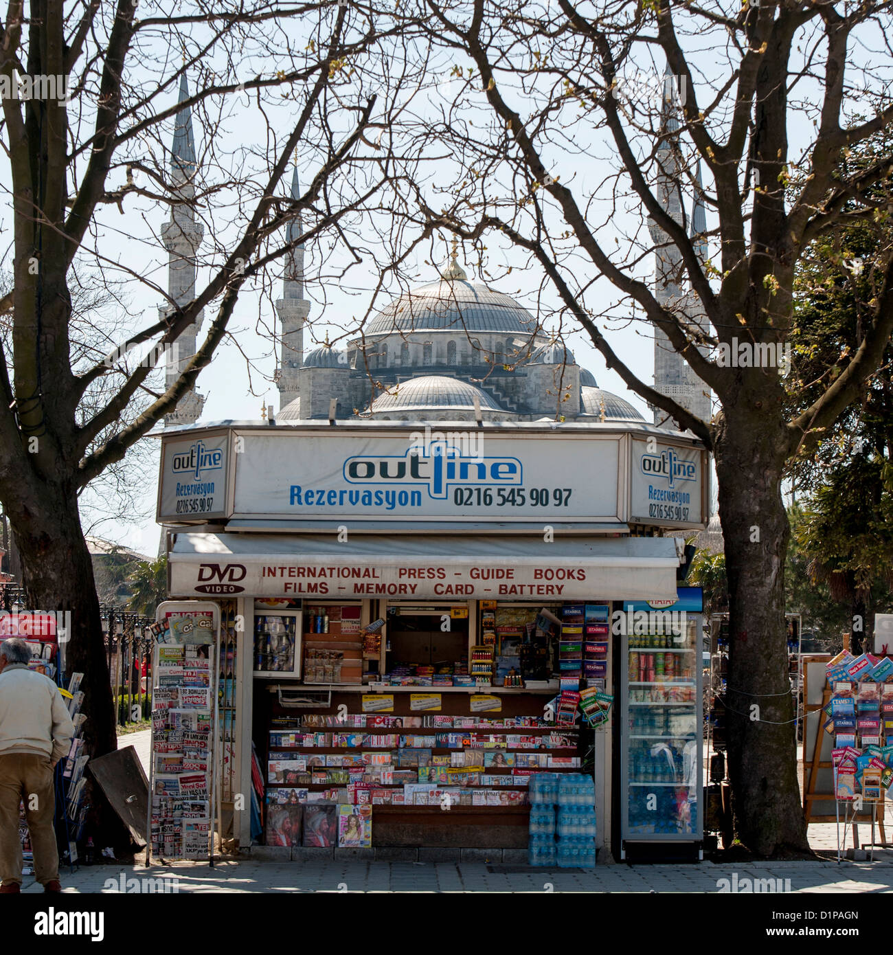 Store with Blue Mosque in the background, Istanbul, Turkey Stock Photo ...