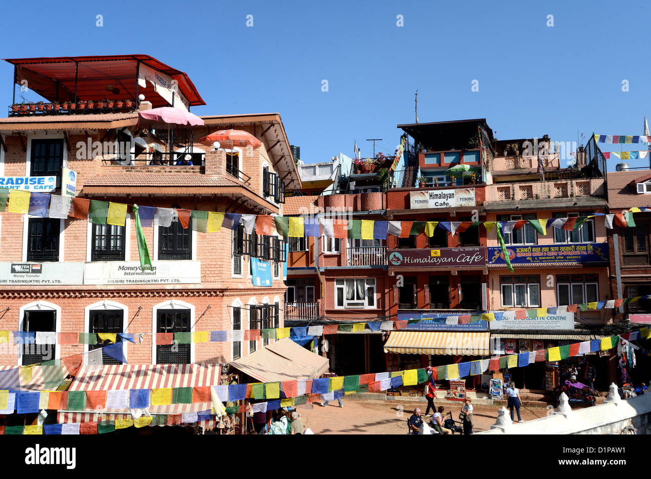 Paradise restaurant and Himalaya cafe Bodhnath Nepal Stock Photo - Alamy
