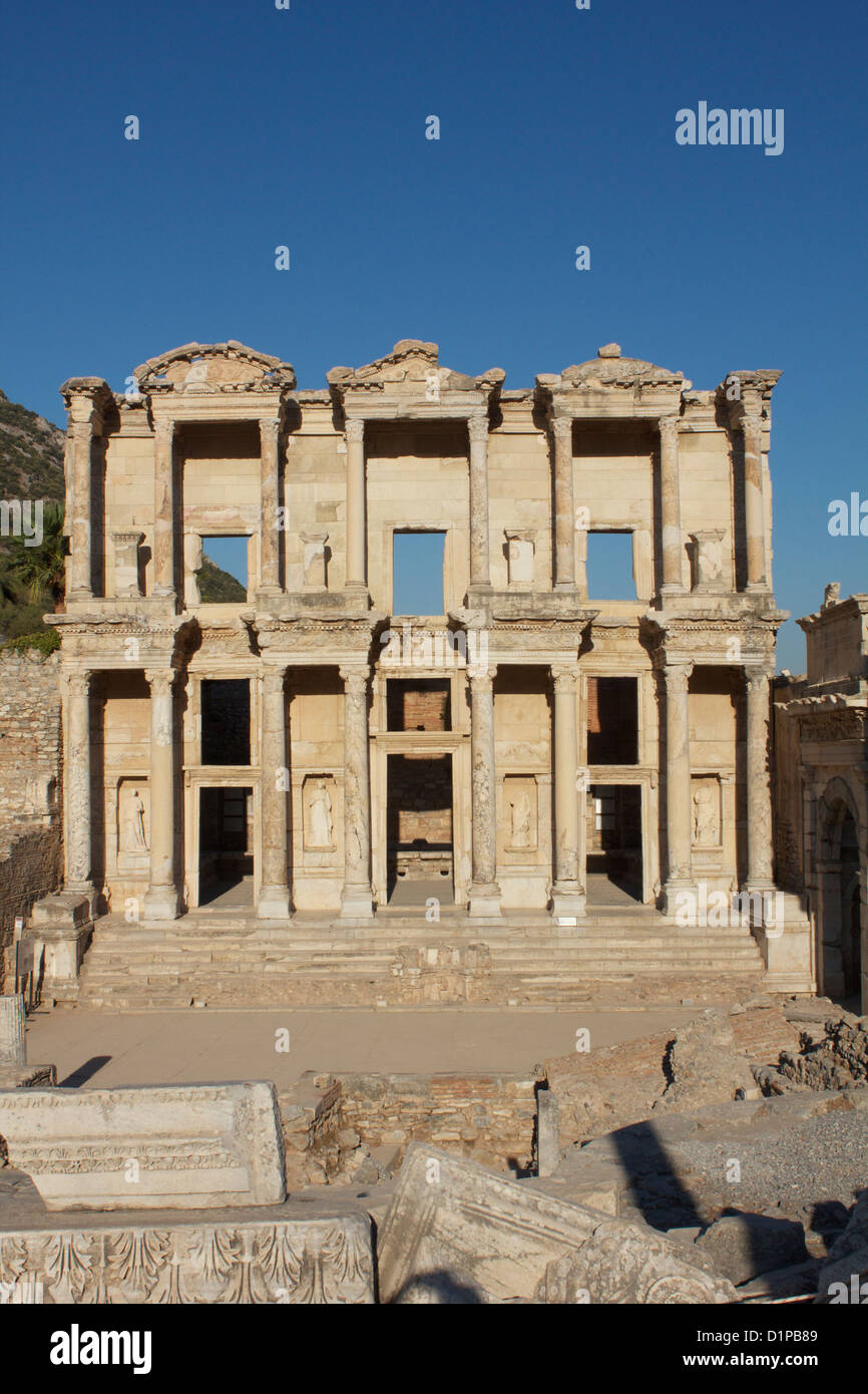 The Library of Celsus in early morning light, Ephesus, Turkey Stock ...