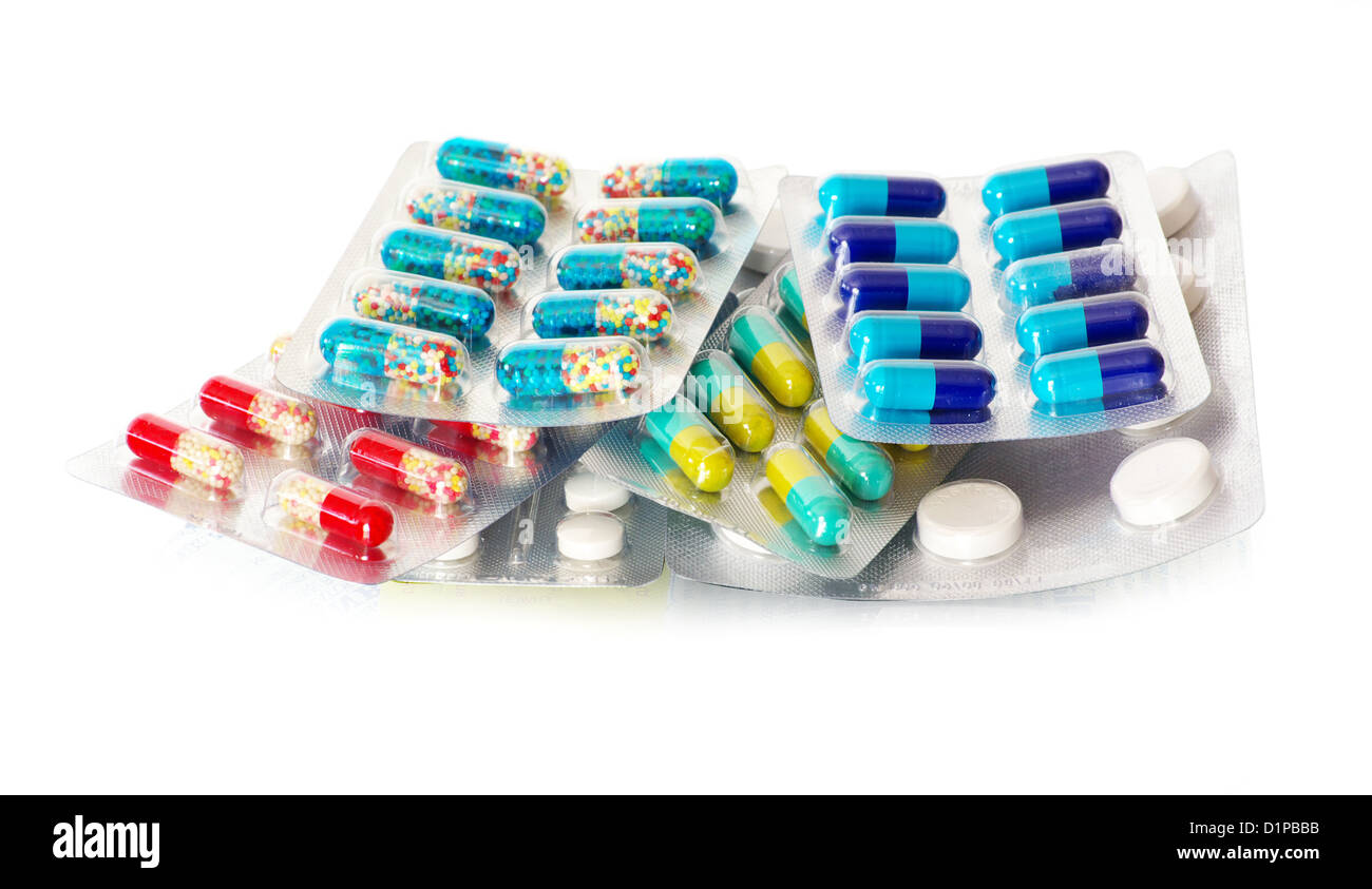 capsules of antibiotic isolated on white Stock Photo - Alamy