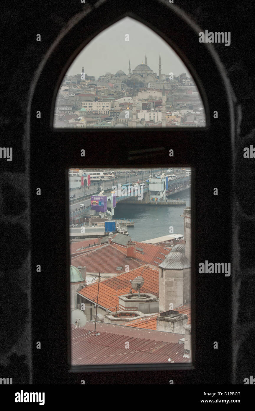 City viewed from the window of the Galata Tower, Istanbul, Turkey Stock ...