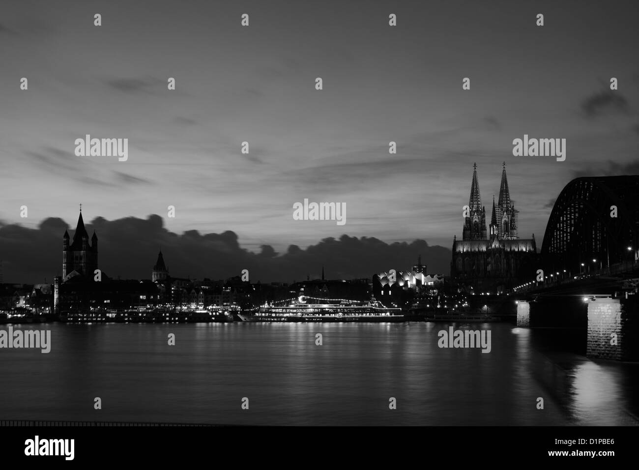 Landscape Cologne City at night with Cologne Cathedral and the ...