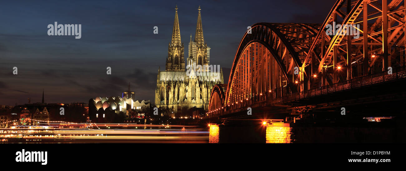 Landscape view of Cologne City at night with Cologne Cathedral and the ...