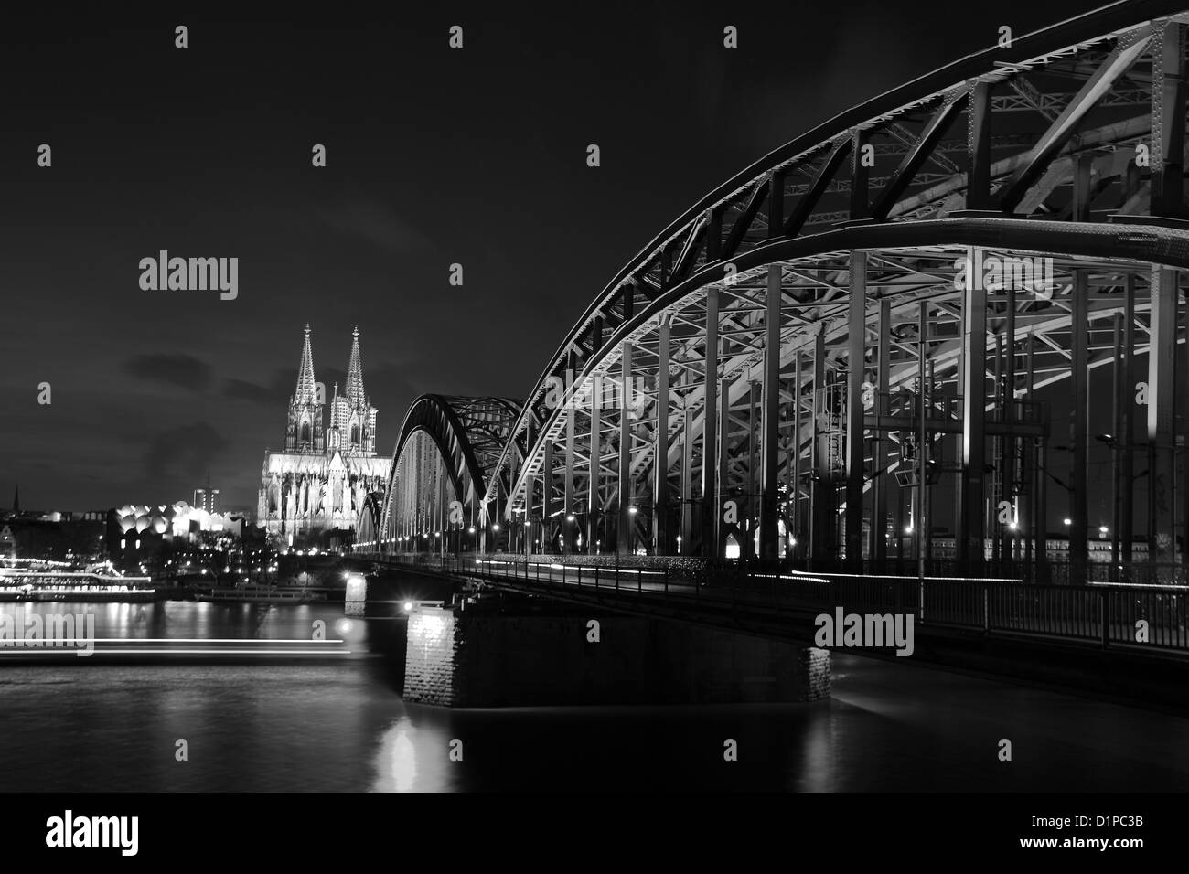 Landscape view of Cologne City at night with Cologne Cathedral and the ...