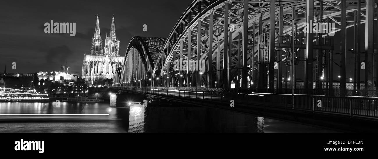 Landscape view of Cologne City at night with Cologne Cathedral and the ...