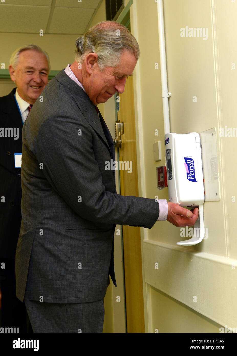 Prince Charles using a hand cleanser in a hospital, UK Stock Photo - Alamy