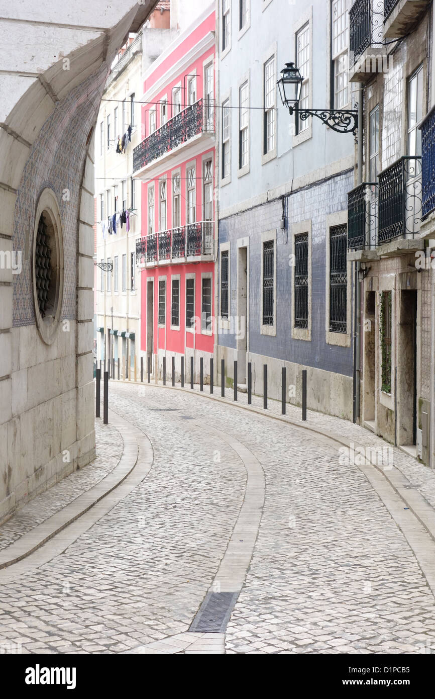 lisbon portugal cobblestone cobbles street color pastel scene Stock ...