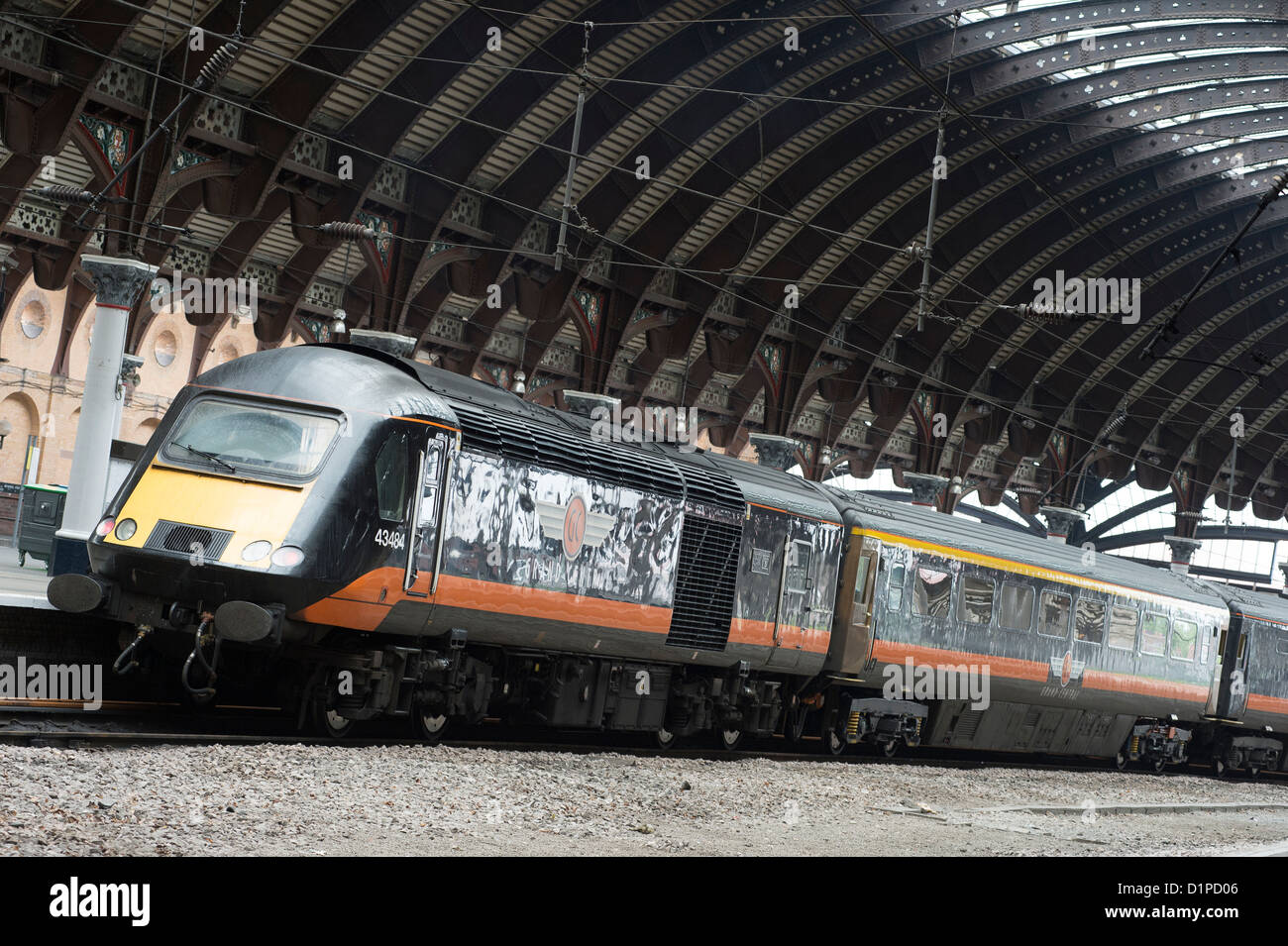 High speed passenger train in Grand Central livery waiting at a ...
