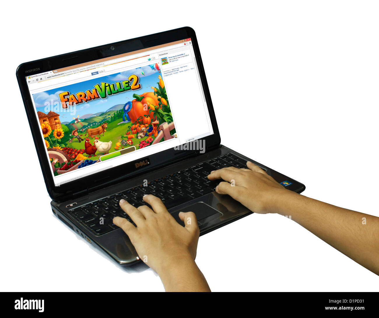 A person using a laptop computer isolated on white background Stock ...