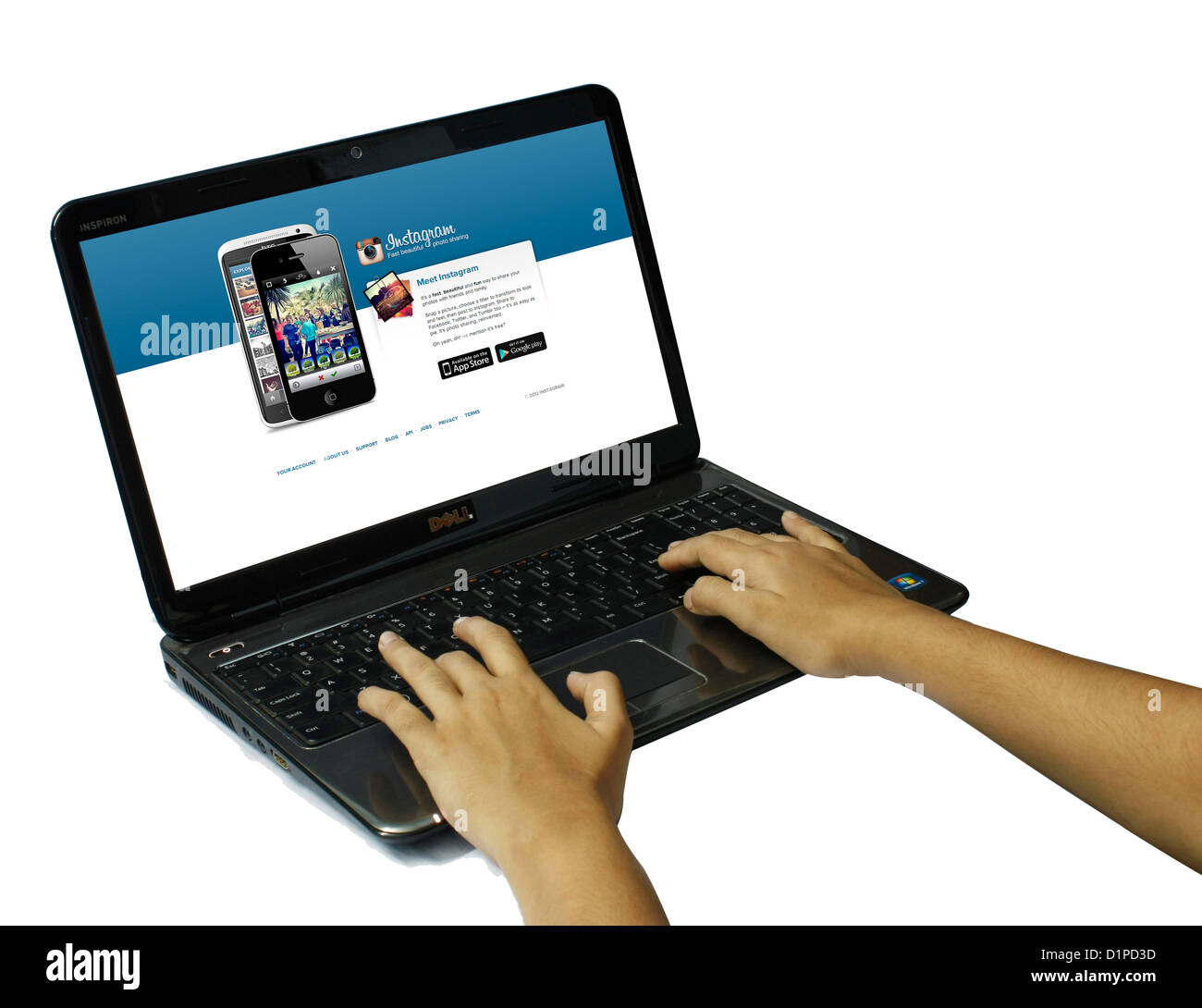 A person using a laptop computer isolated on white background Stock ...