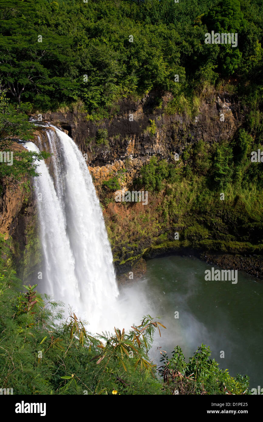 Wailua Falls located on the Wailua River in Wailua River State Park on ...