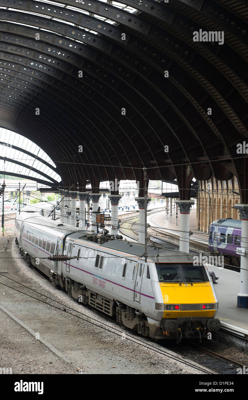 High speed passenger train in East Coast Trains livery waiting at a ...