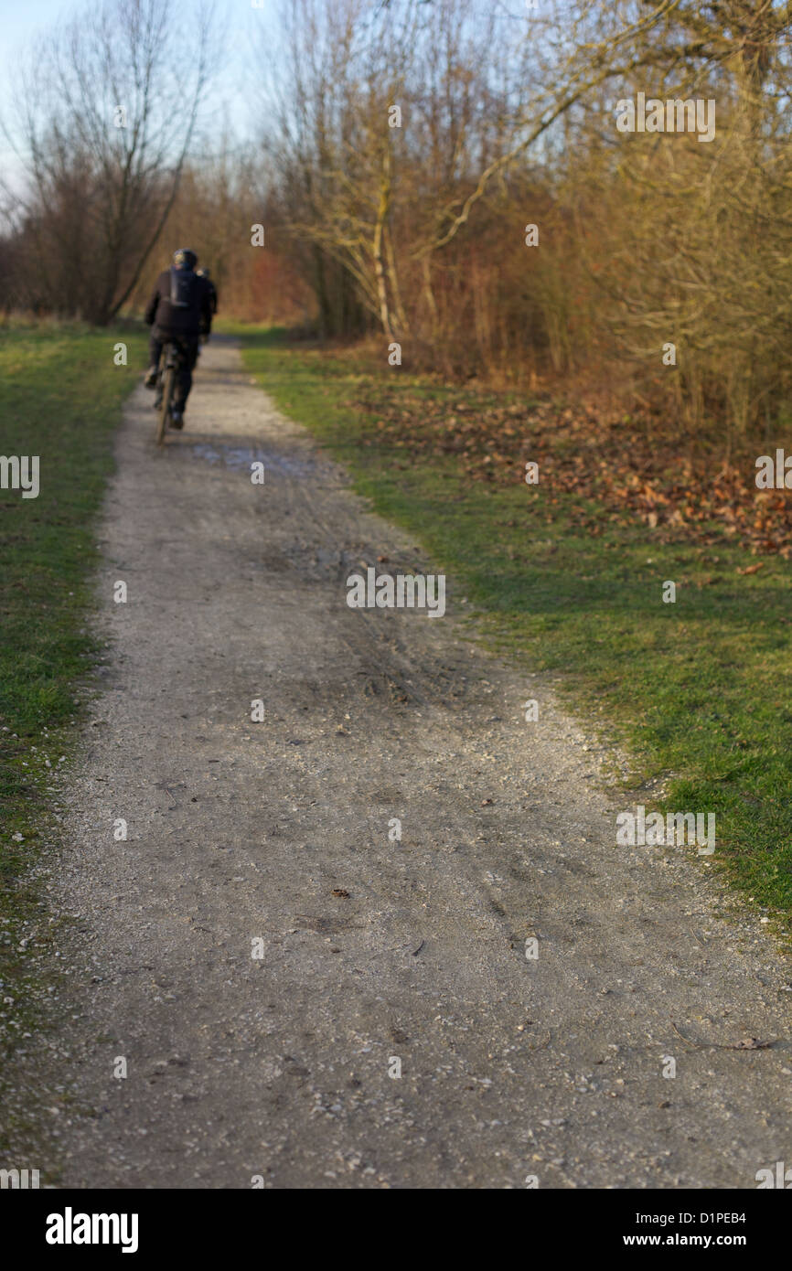 Cycle path with cyclist in woodland rural area of Northern France Stock ...