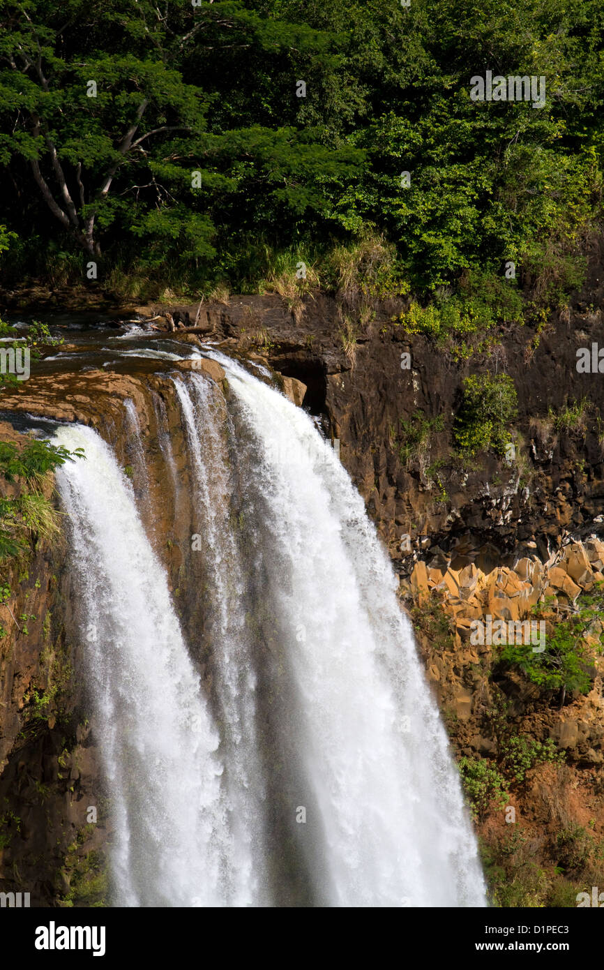 Wailua Falls located on the Wailua River in Wailua River State Park on ...