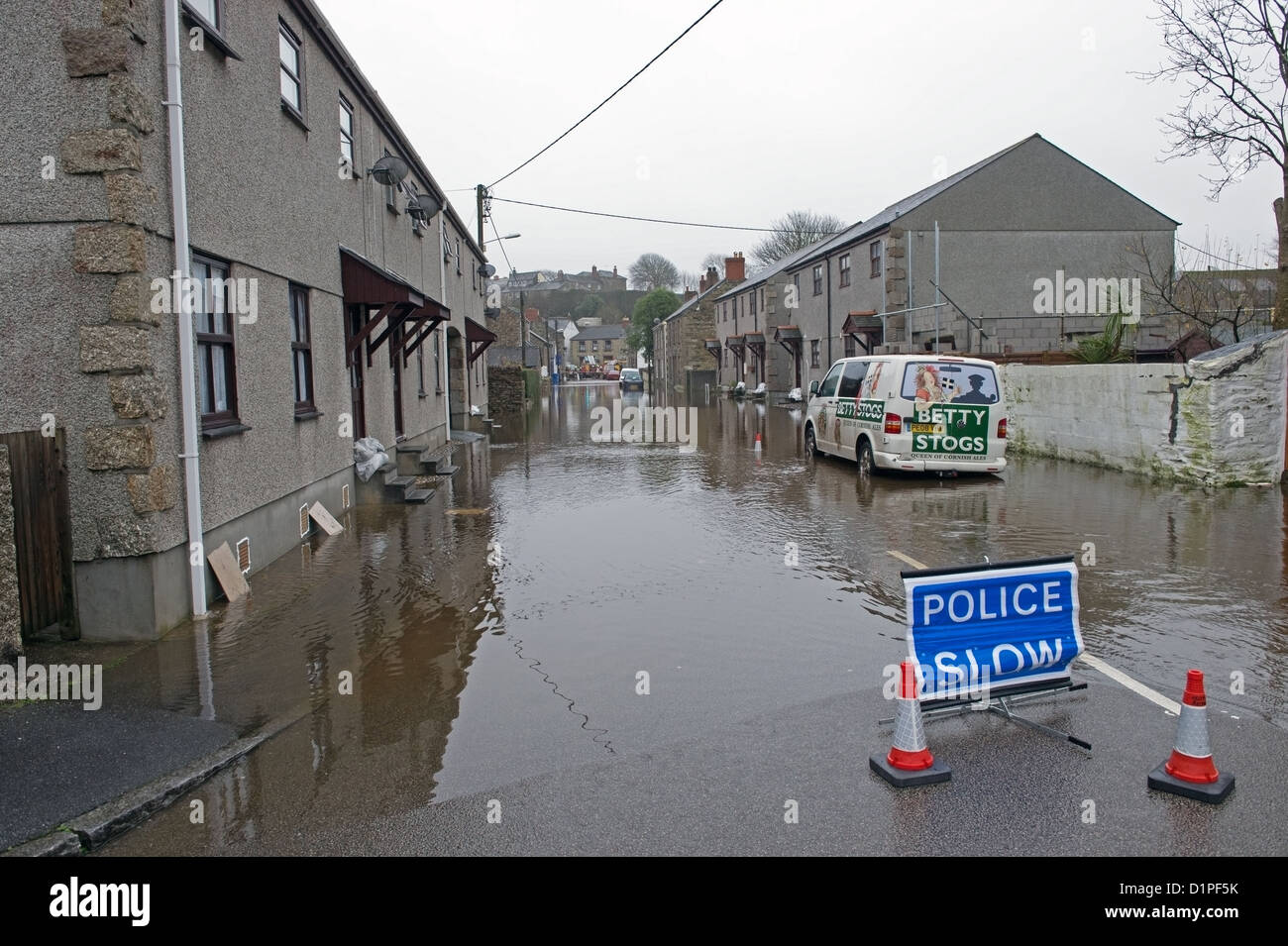 Floods in helston close off street and restrict access to homes Stock ...