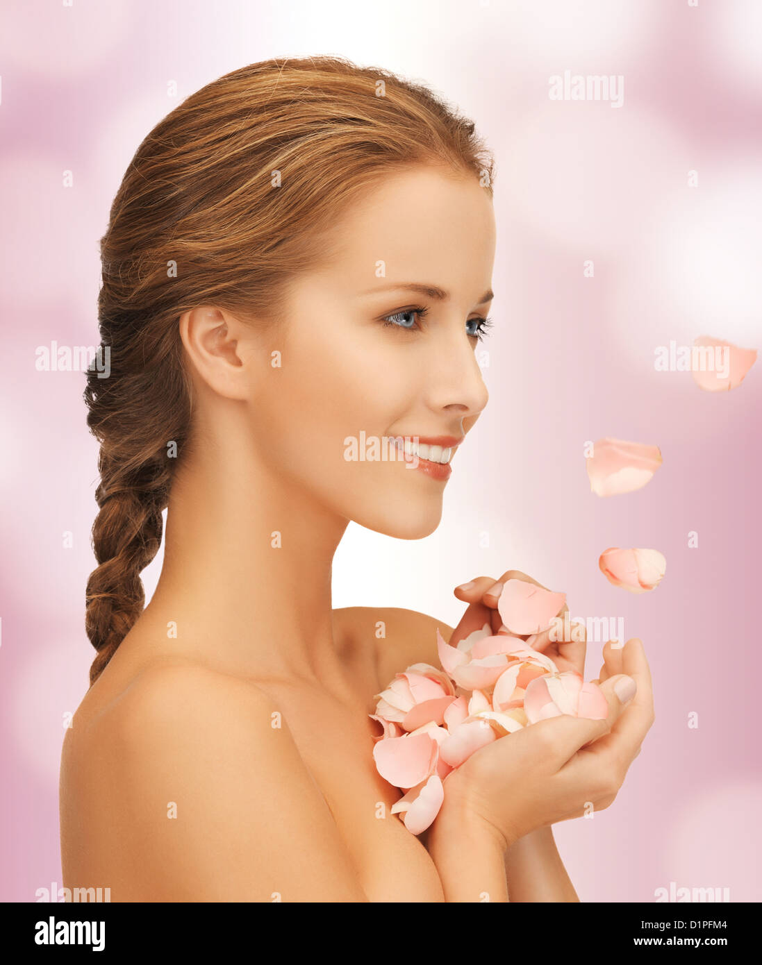 beautiful woman with rose petals Stock Photo - Alamy