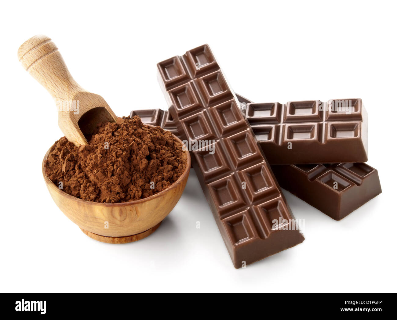 chocolate bars with cocoa powder isolated on white background Stock ...