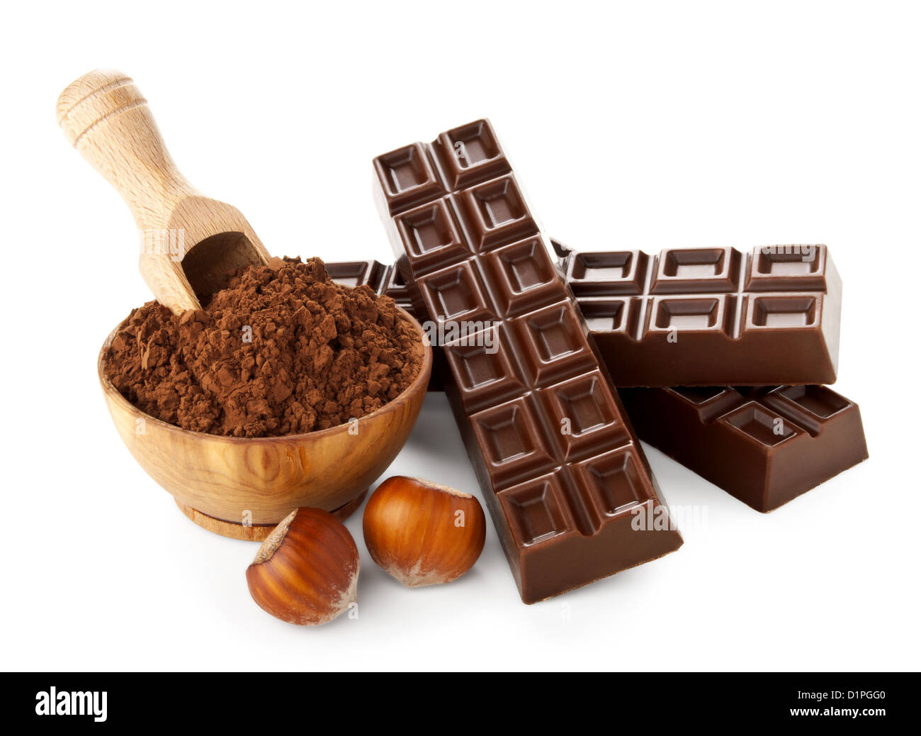 chocolate bars with cocoa powder isolated on white background Stock ...