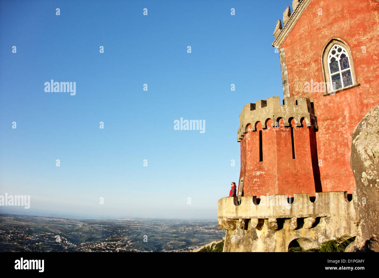 Woman on balcony of castle at Sintra, Portugal Stock Photo - Alamy