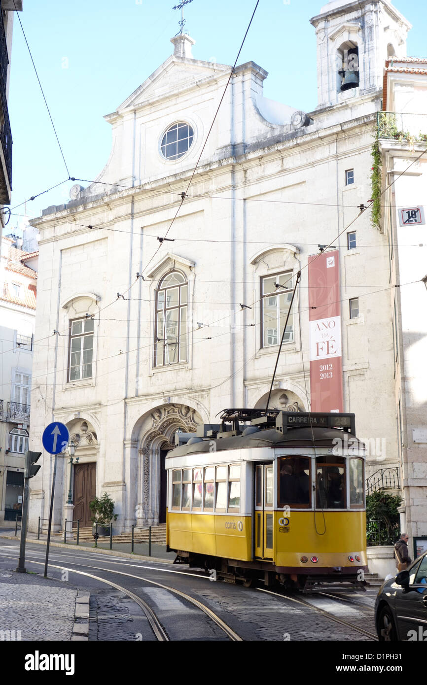 tram lisbon portugal tram 28 route street streetcar electrico Stock ...