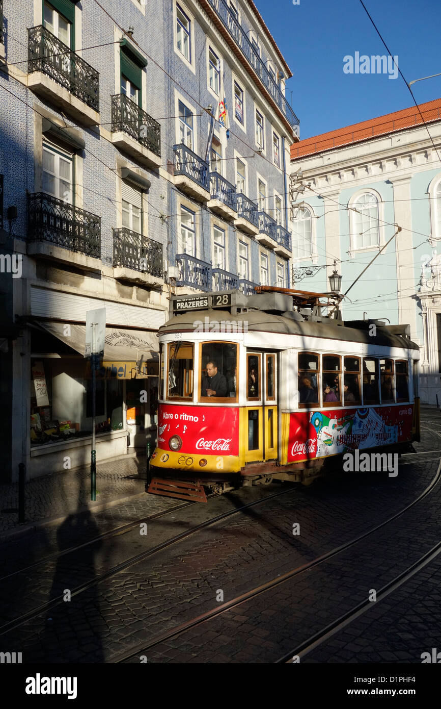 tram lisbon portugal tram 28 route street streetcar electrico Stock ...