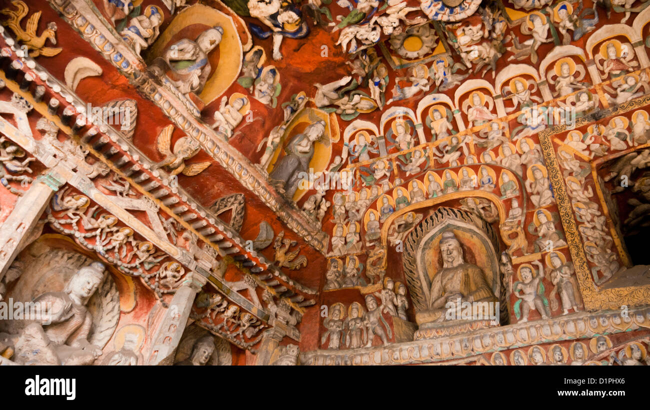Buddha statues at Yungang grottoes which is one of the largest - scale ...