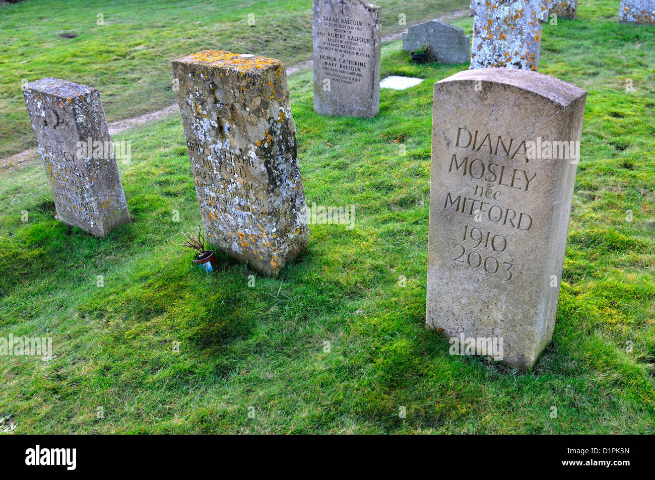 Headstones of Diana, Unity and Nancy Mitford graves in the churchyard ...