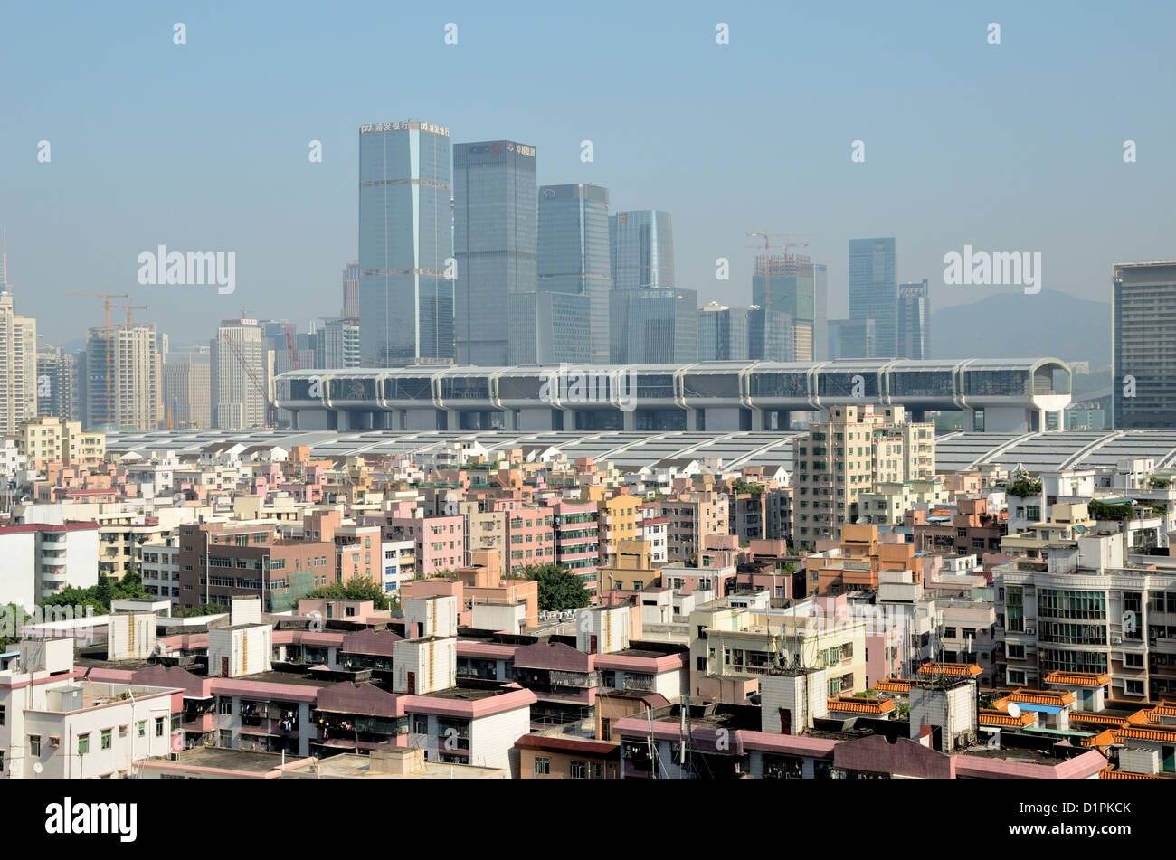 Modern Chinese city, Shenzhen with old and new buildings. Business ...