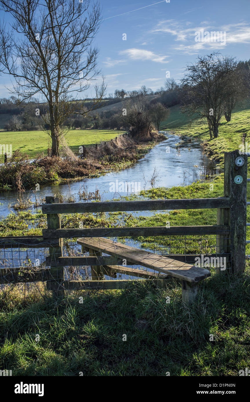 The River Windrush on the Windrush Way in winter near Nounton, The ...